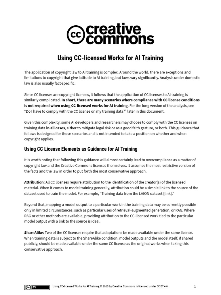 CC Licenses and AI Training Compliance | PDF | Copyright | Creative ...