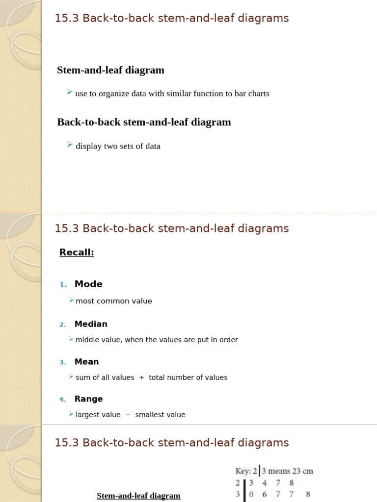 15.3 Back To Back Stem and Leaf Diagrams | PDF | Median | Descriptive ...