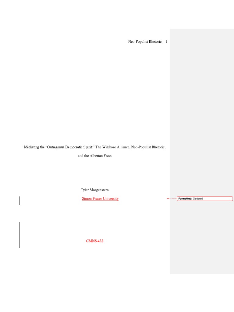 Neo-Populist Rhetoric 1: Simon Fraser University | PDF | Populism | Alberta