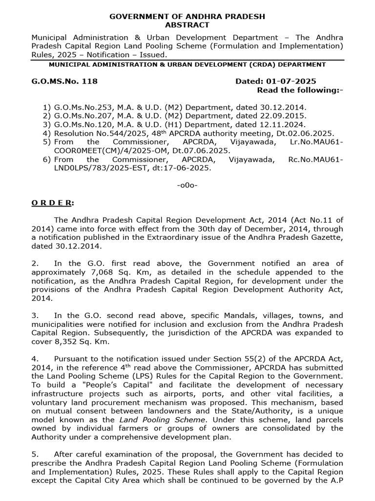 AP Capital Region Land Pooling Rules 2025 | PDF