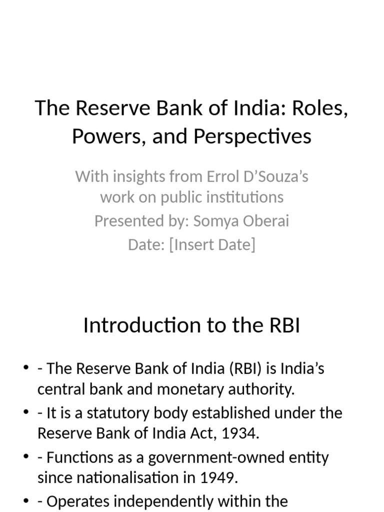 RBI Presentation | PDF | Reserve Bank Of India | Economies