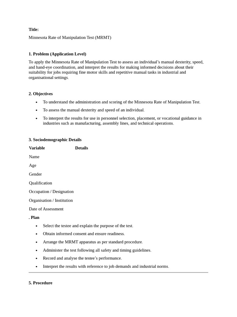 Minnesota Rate of Manipulation Test Guide | PDF