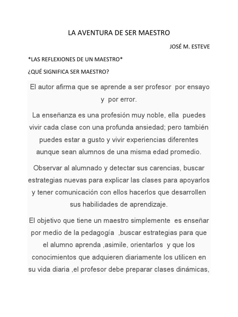 Reflexiones sobre ser maestro | PDF | Relaciones personales, crianza y ...