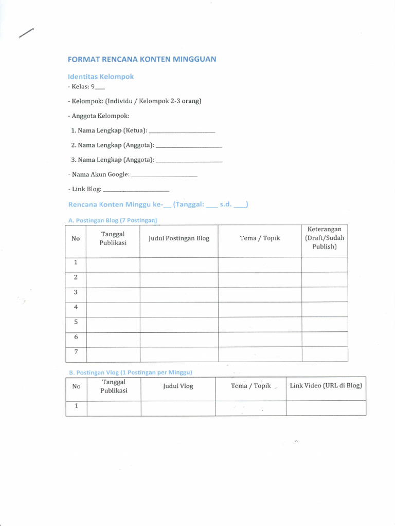 Format Rencana Konten Mingguan | PDF