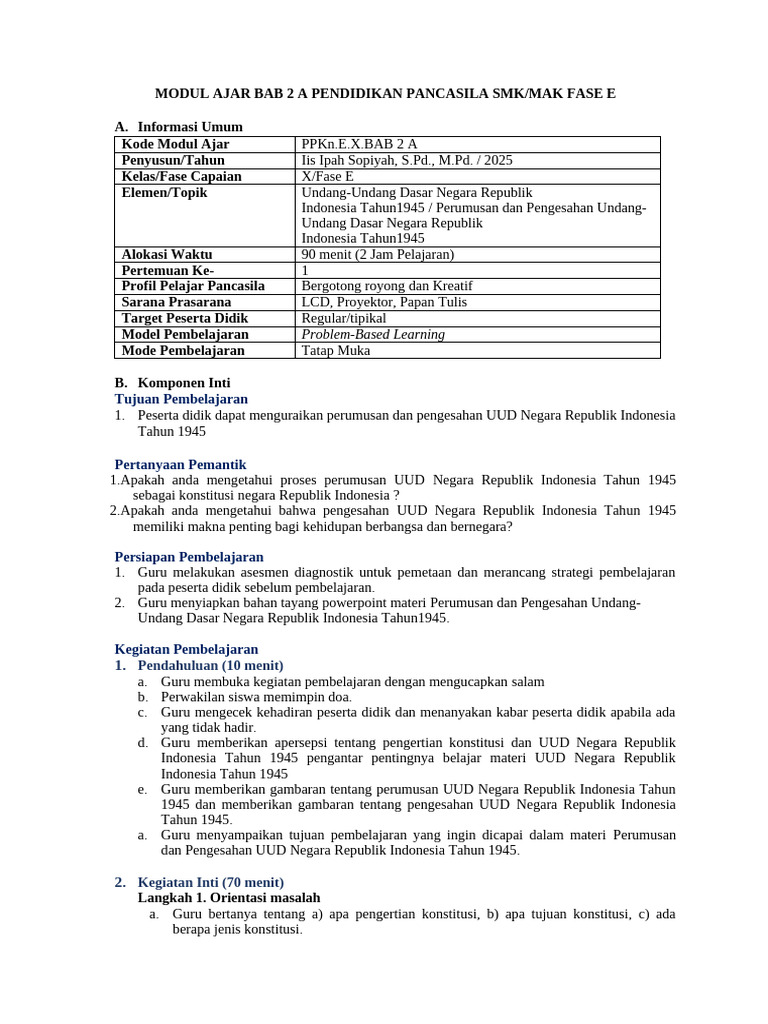 2. Modul Ajar Pend Pancasila Uud 1945 | PDF