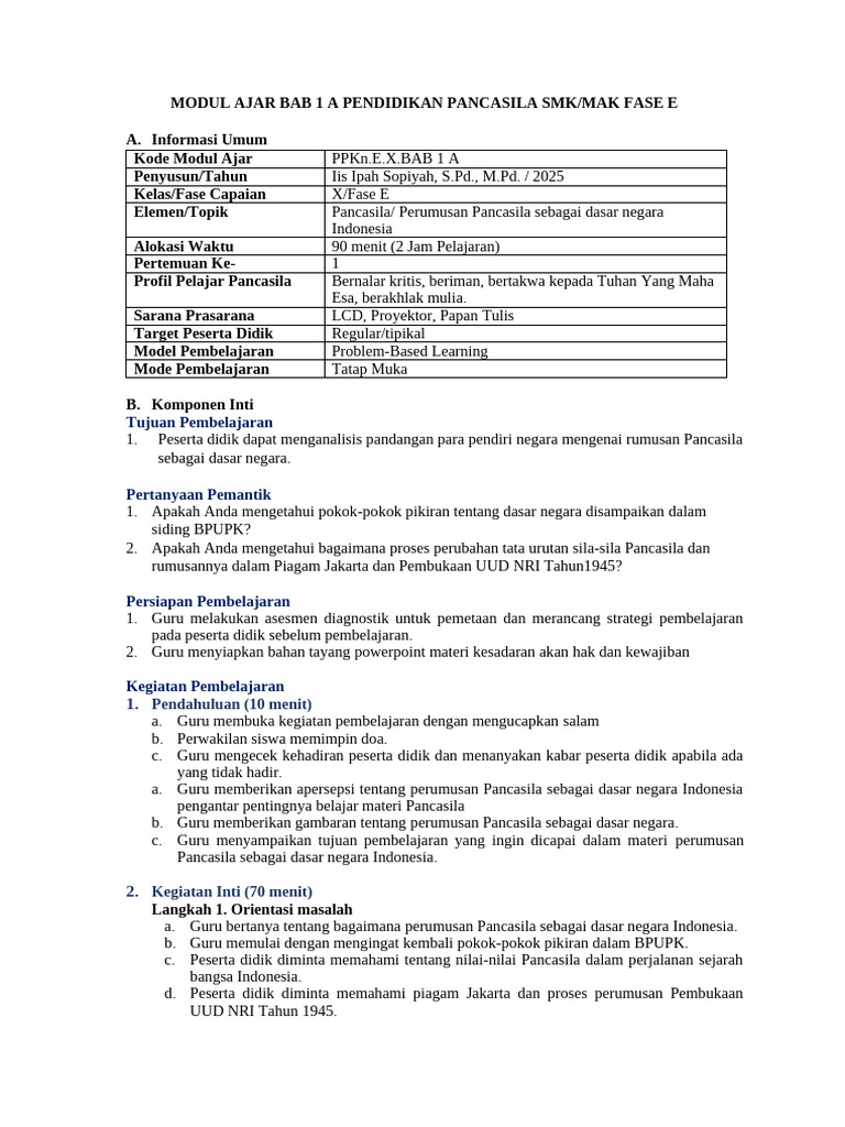 Modul Ajar Pend Pancasila - Pancasila | PDF