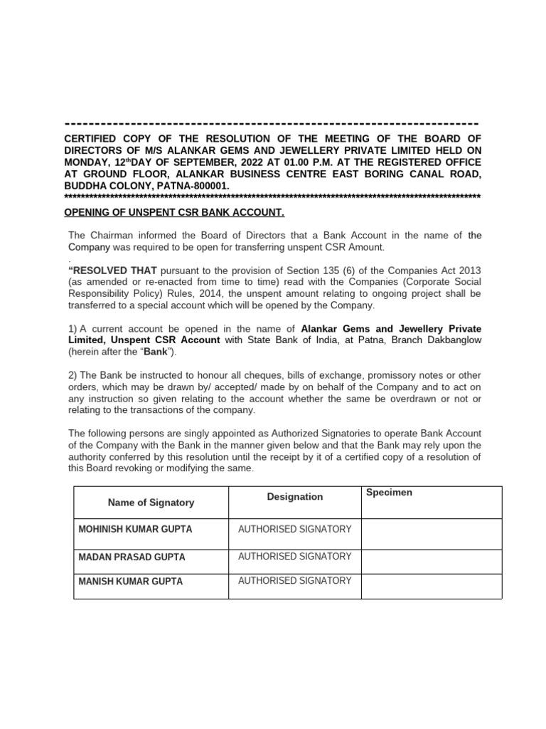 Board Resolution For Unspent CSR | PDF | Government | Justice