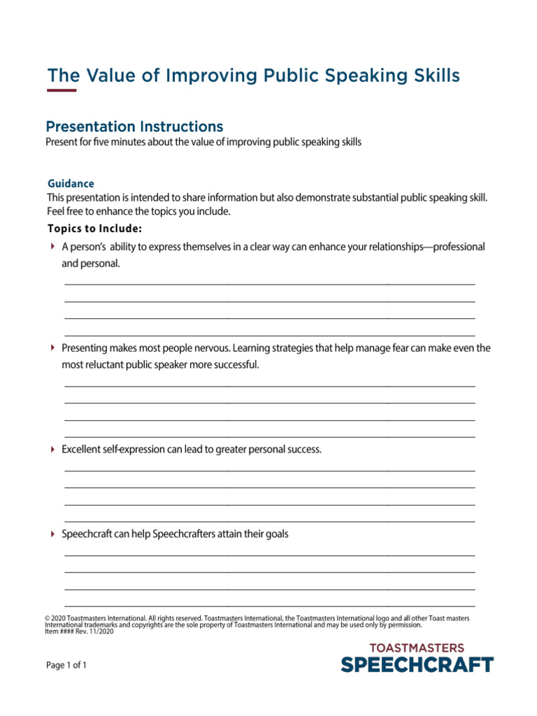 The Value of Improving Public Speaking Skills Presentation Outline | PDF