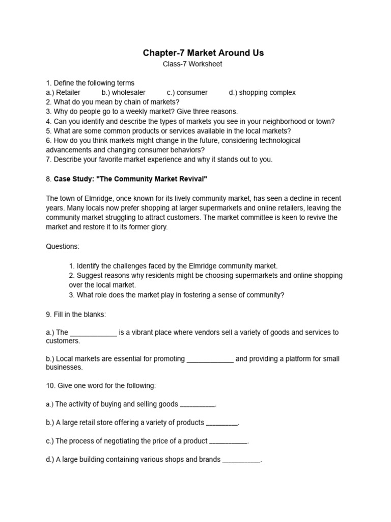 Chapter-7 Market Around Us Worksheet | PDF