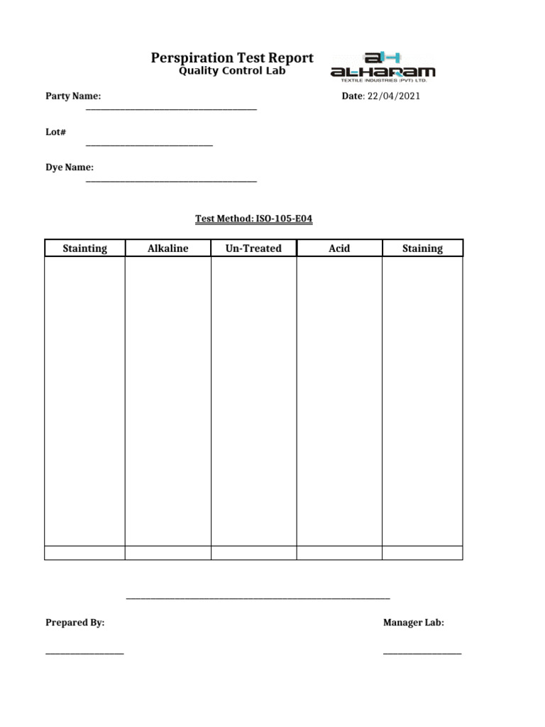 Perspiration Test Report | PDF