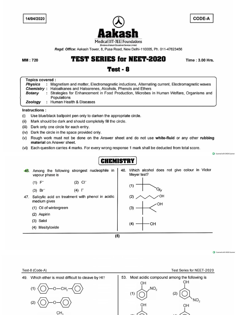 Fts 8(Code a) 14-04-2020 Chem Halogen Alcohol | PDF