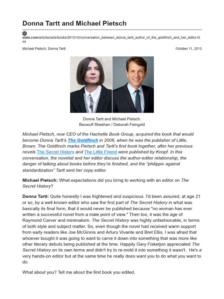 Tartt and Pietsch: Author-Editor Insights | PDF | English Language ...