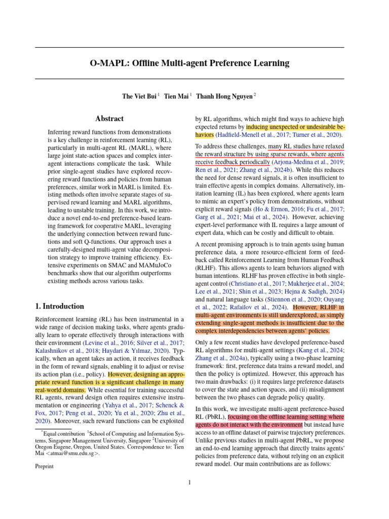 ICML 2025 O MAPL Offline Multi Agent Preference Learning | PDF | Applied Mathematics ...