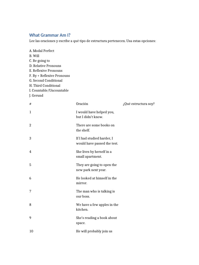 Grammar Structure Identification Quiz | PDF