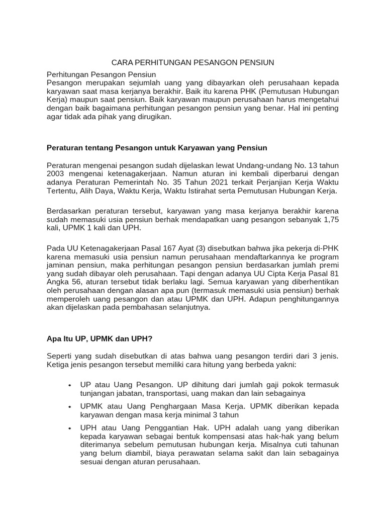 Cara Menghitung Pesangon | PDF