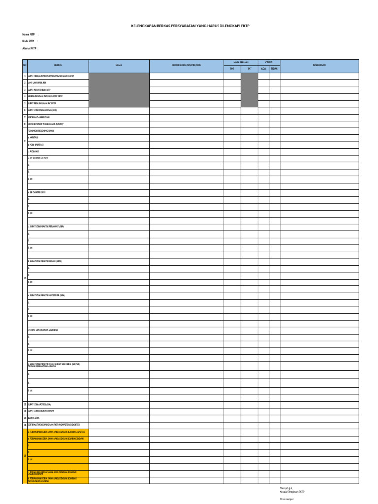 Formulir Ceklis Persyaratan Perpanjangan Kerja Sama FKTP | PDF