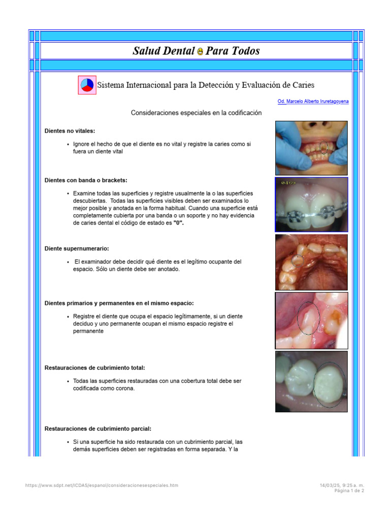 ICDAS Consideraciones Especiales en La Codificación (ICDAS) | PDF ...