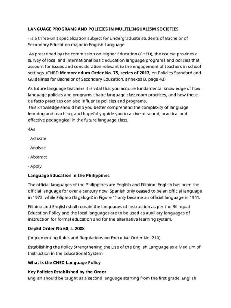 Language Policy - Multi. Society | PDF