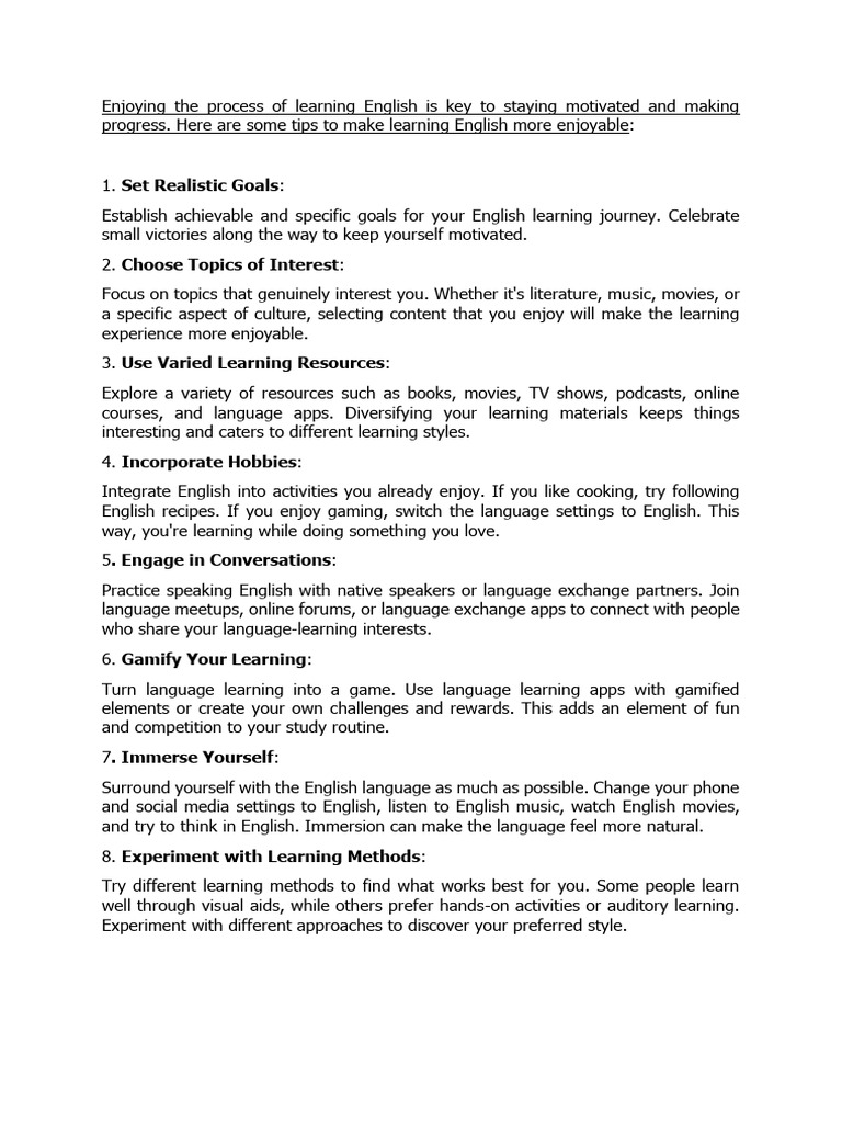 Enjoying Your English Learning Journey | PDF | Learning | English Language