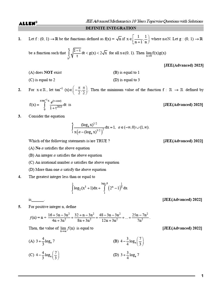 Definite Integration | PDF | Numbers | Function (Mathematics)