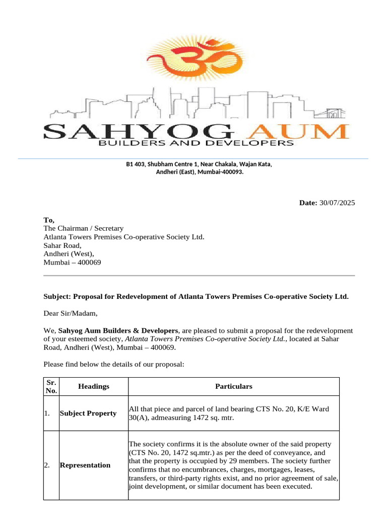 Atlanta Towers Premises Co-Operative Society Premises LTD | PDF ...