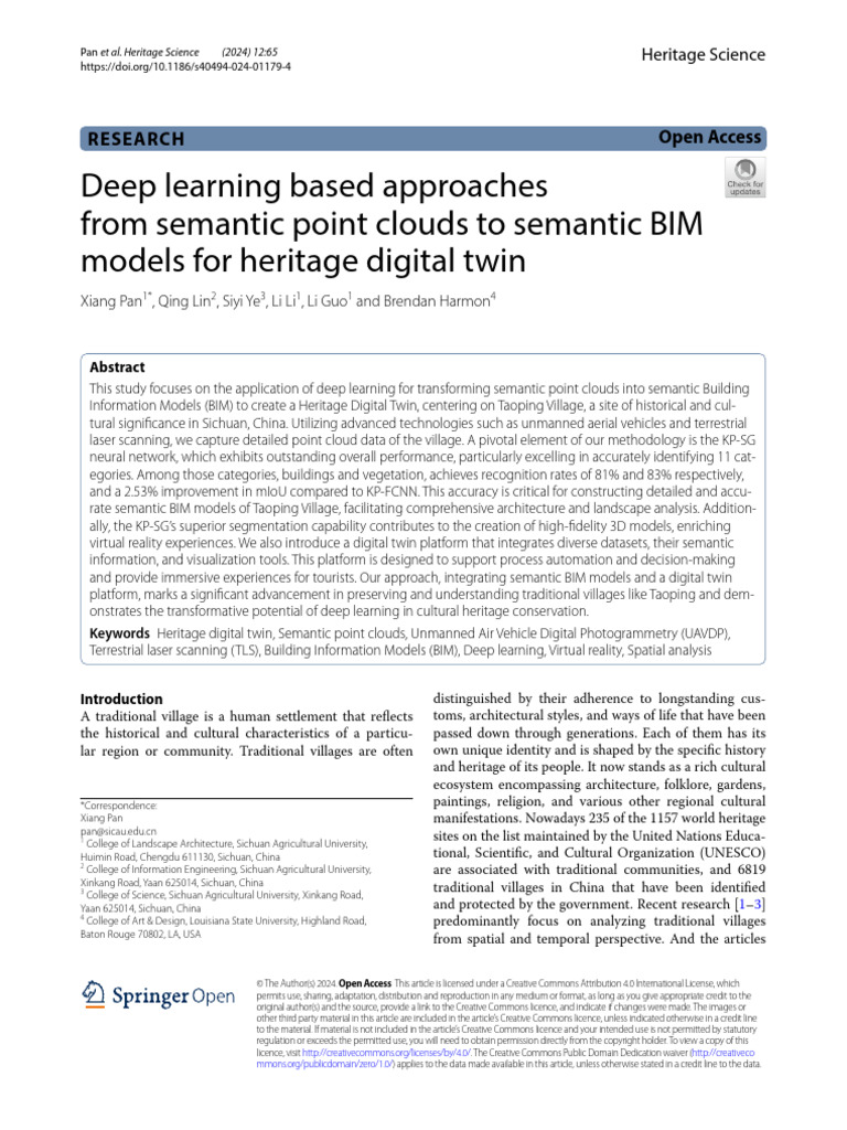 Deep Learning Based Approaches From Semantic Point Clouds To Semantic BIM Models For Heritage ...