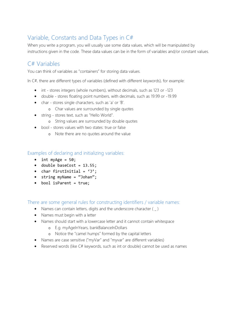 Session 2 - Variables and Data Types | PDF | Data Type | Boolean Data Type