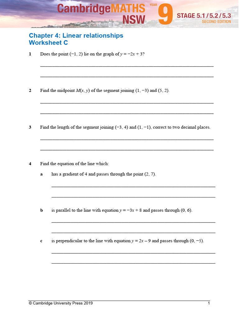 Linear Relationships Worksheet C | PDF | Mathematics | Mathematical ...