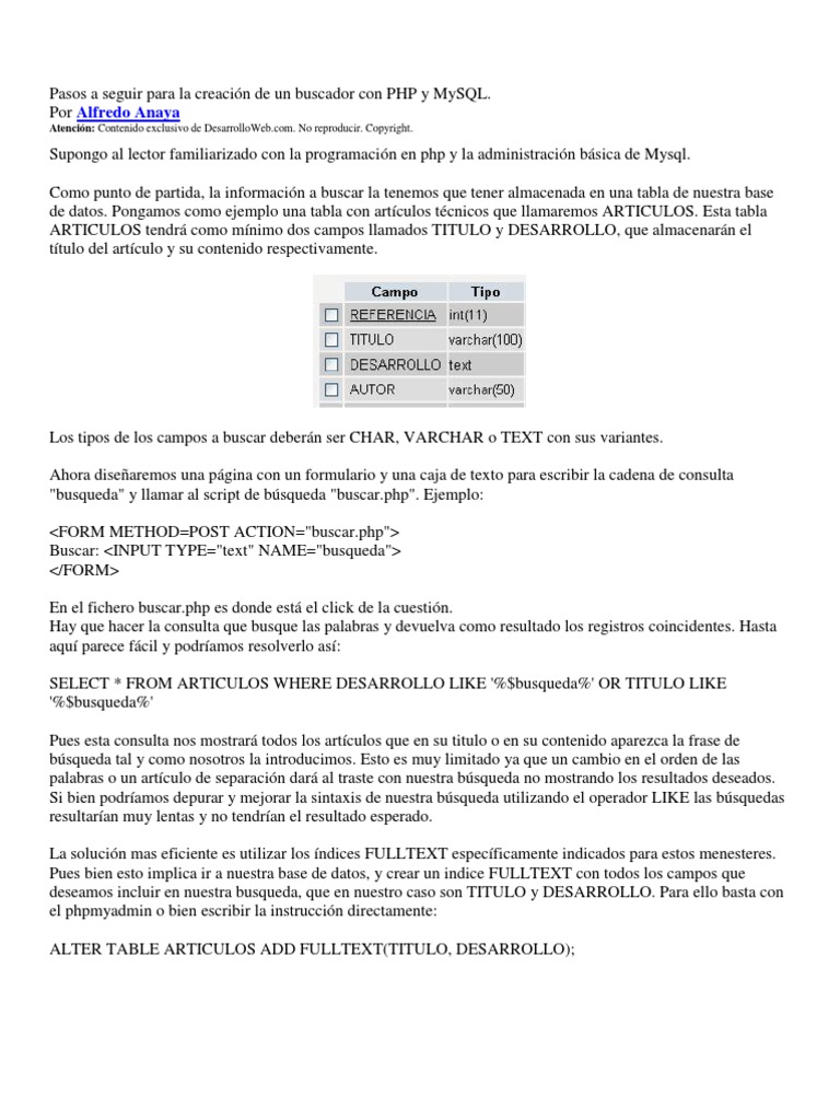 Pasos A Seguir para La Creación de Un Buscador Con PHP y MySQL | PDF ...