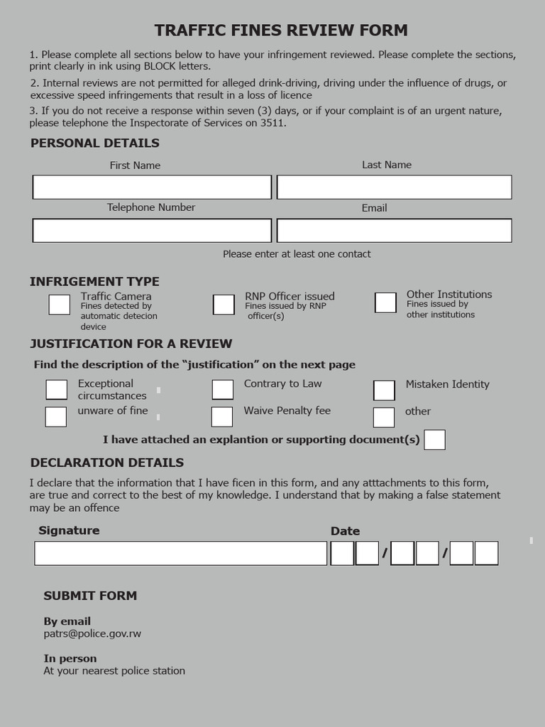 Traffic Fine Review Application Form | PDF | Traffic Ticket | Common Law
