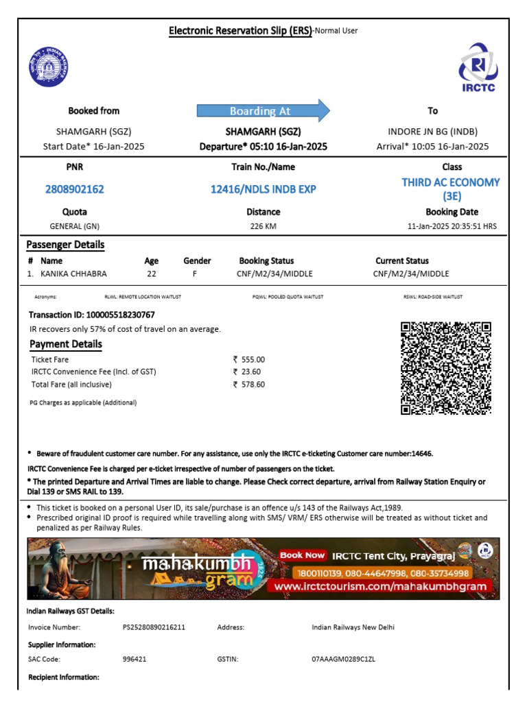 12416/Ndls Indb Exp Third Ac Economy (3E) | PDF | Identity Document ...