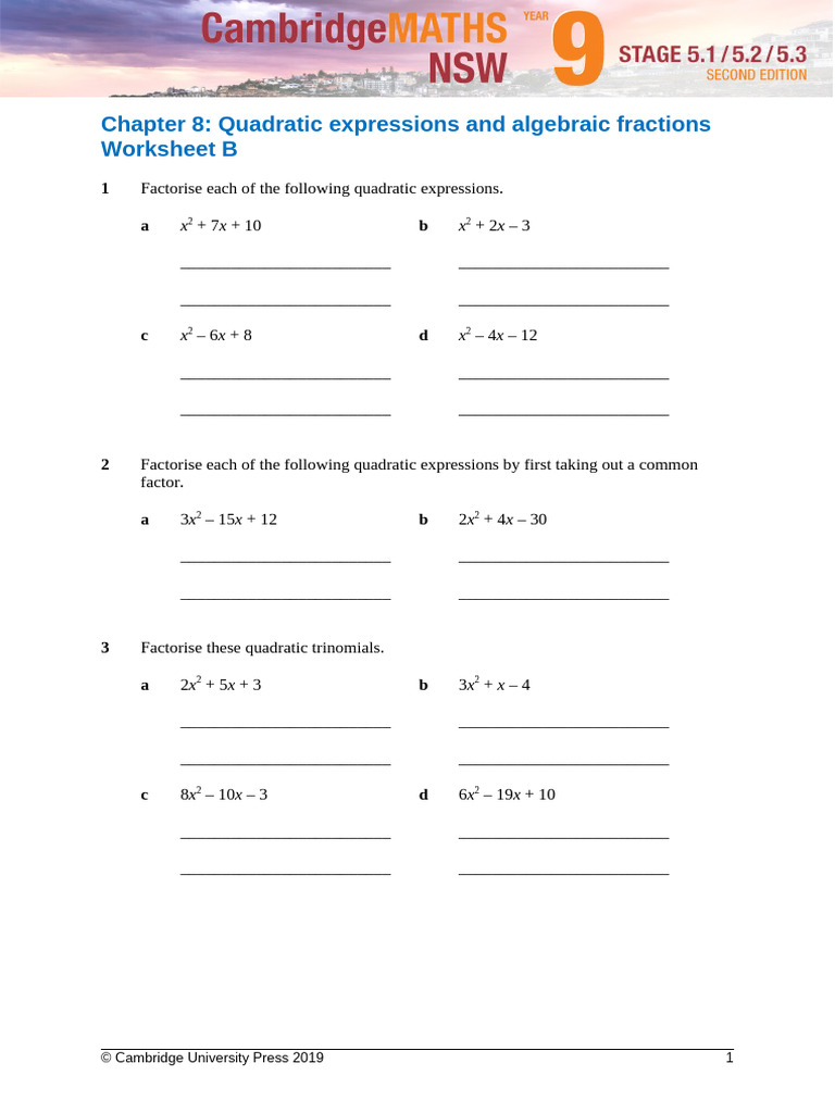 Factorizing Quadratic Expressions | PDF | Factorization | Quadratic ...