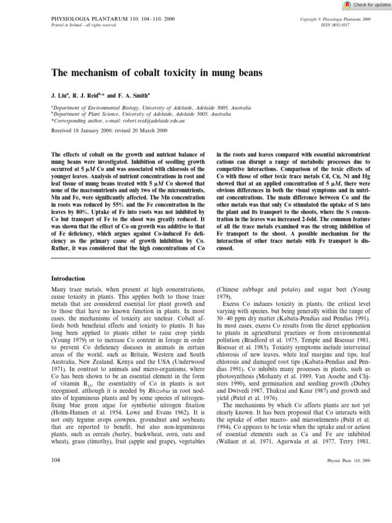 Cobalt Toxicity Mechanism in Mung Beans | PDF | Plant Nutrition ...