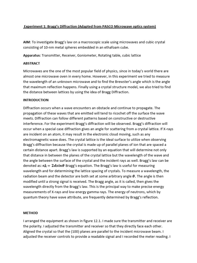 Bragg's Law experiment | PDF | Diffraction | Waves