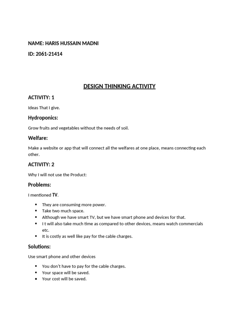 Design Thinking Activity | PDF