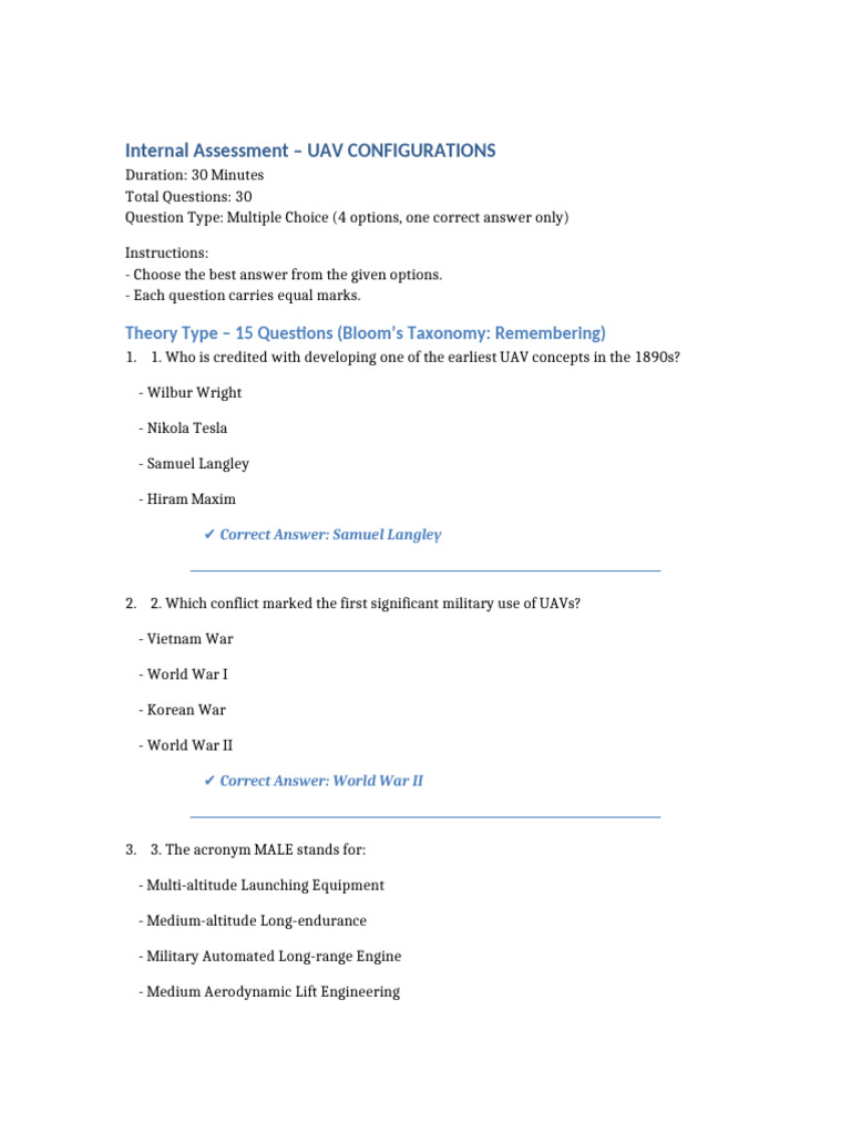 UAV Configurations Internal Assessment | PDF | Unmanned Aerial Vehicle ...