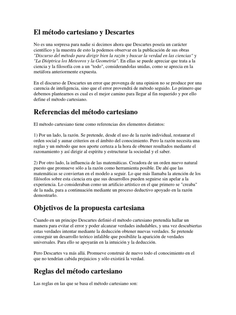El Método Cartesiano | PDF | René Descartes | Método científico