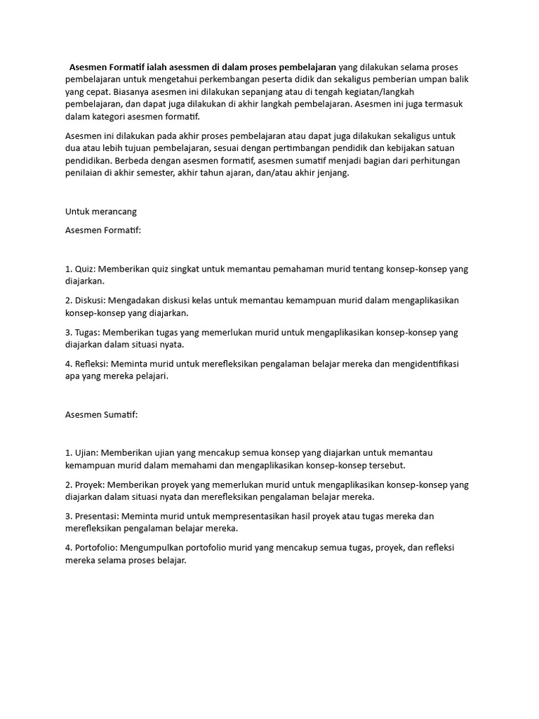 Asesmen Formatif dalam Pembelajaran | PDF