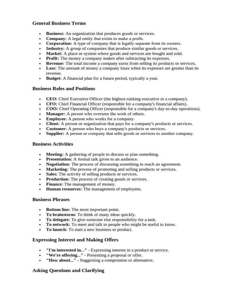 General Business Terms | PDF | Business | Chief Operating Officer