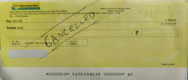 KVB Cancelled Cheque Details | PDF