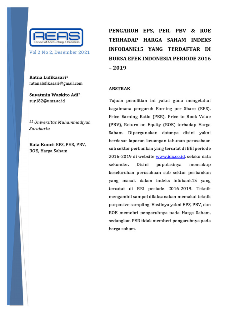 Pengaruh EPS, PER, PBV, ROE pada Harga Saham | PDF