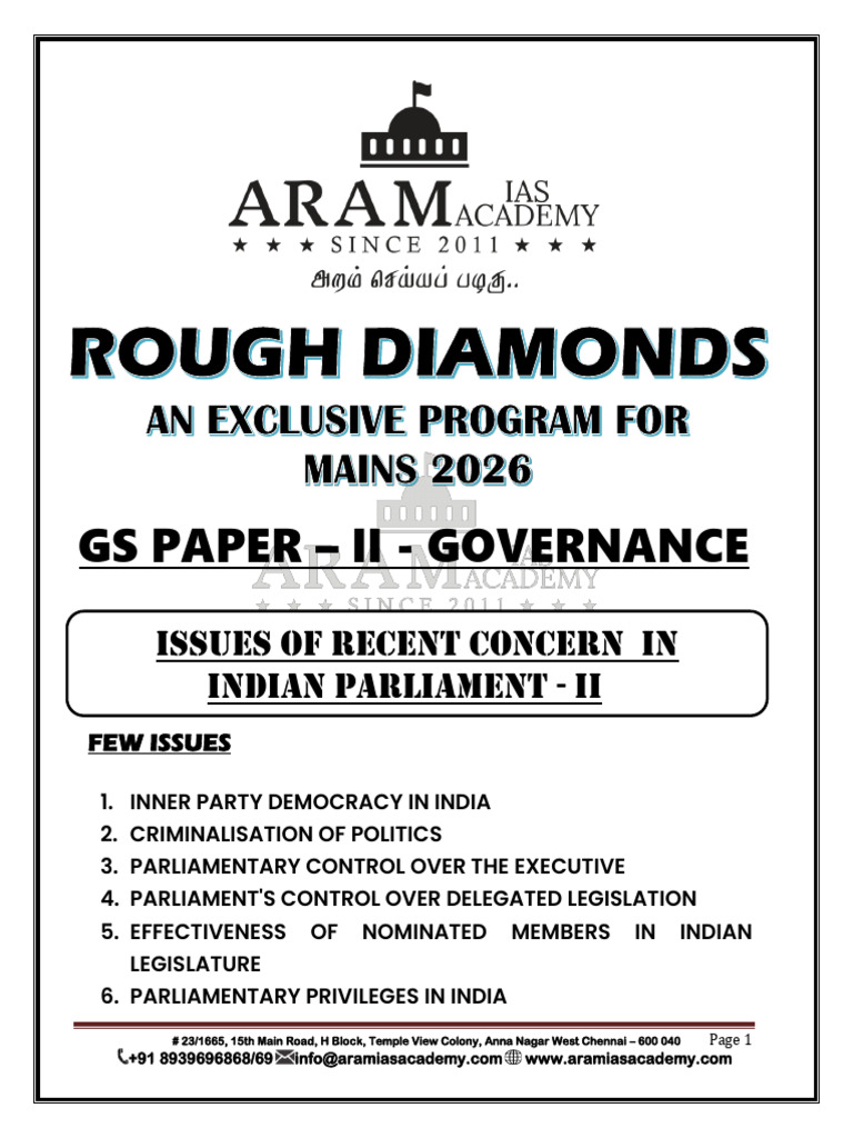 Issues of Recent Concern in Indian Parliament - Ii | PDF ...