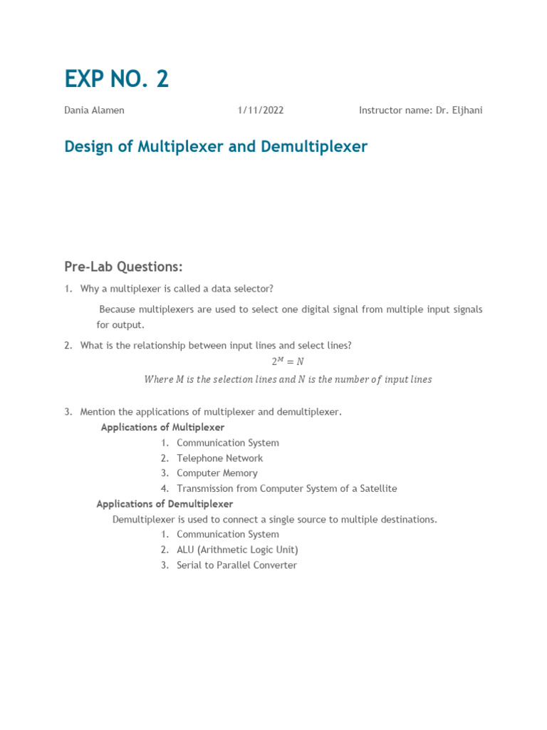 EC582(DaniaAlamen)EXP NO.2 | PDF | Computer Engineering | Electronic Engineering