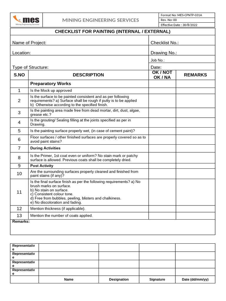 Painting Checklist for Mining Projects | PDF | Paint | Industrial Processes