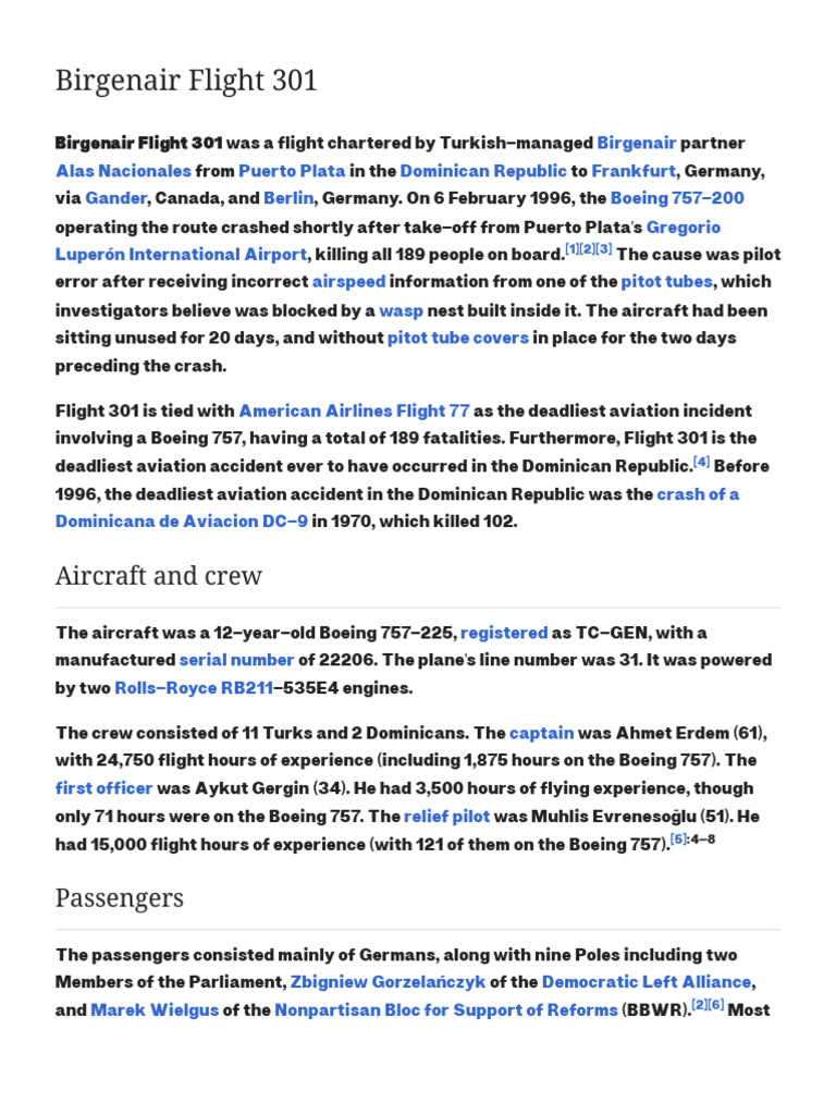Birgenair Flight 301 - Wikipedia | PDF | Aviation Accidents And ...