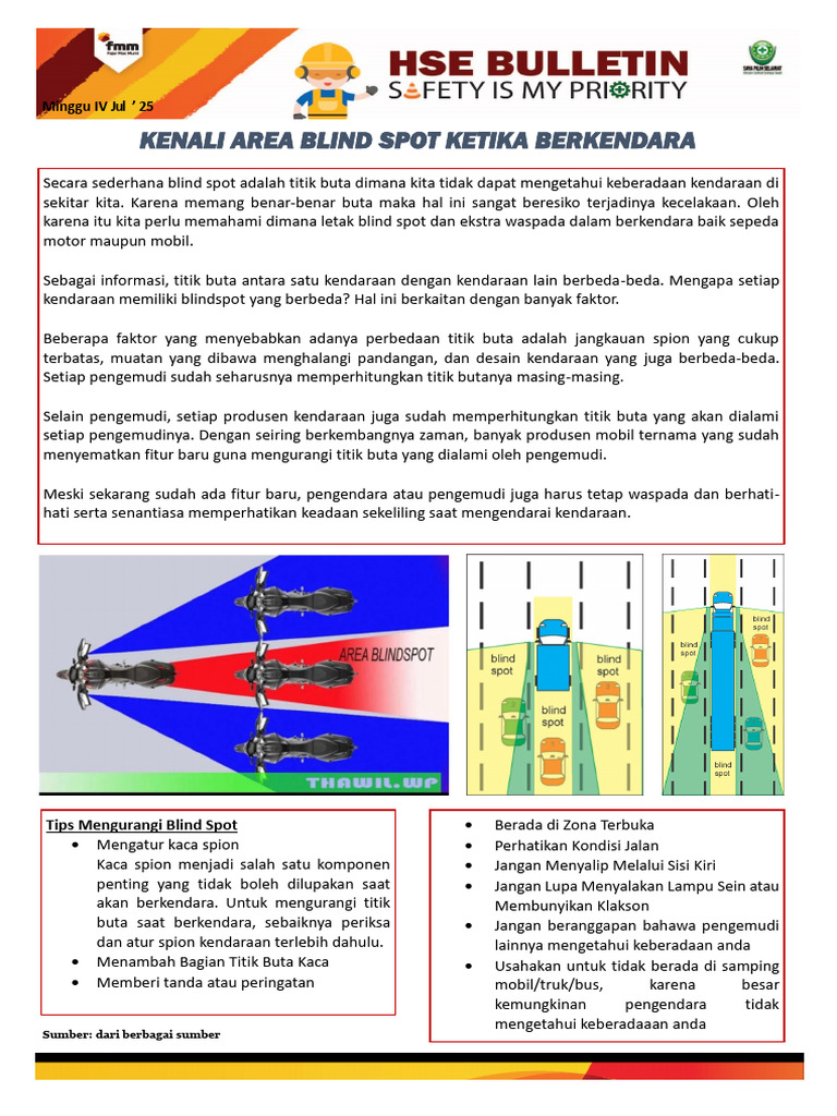 Hse Bulletin Week IV Jul 2025 - Kenali Area Blind Spot Ketika Berken | PDF