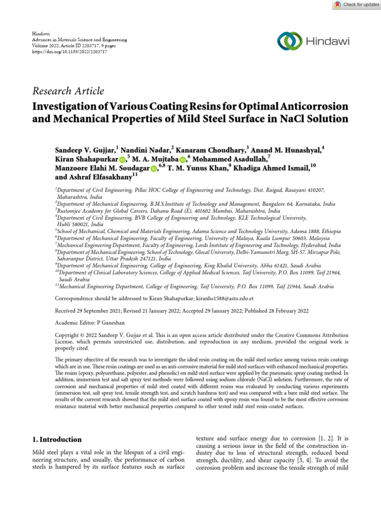 Optimal Coating Resins for Mild Steel | PDF | Epoxy | Corrosion
