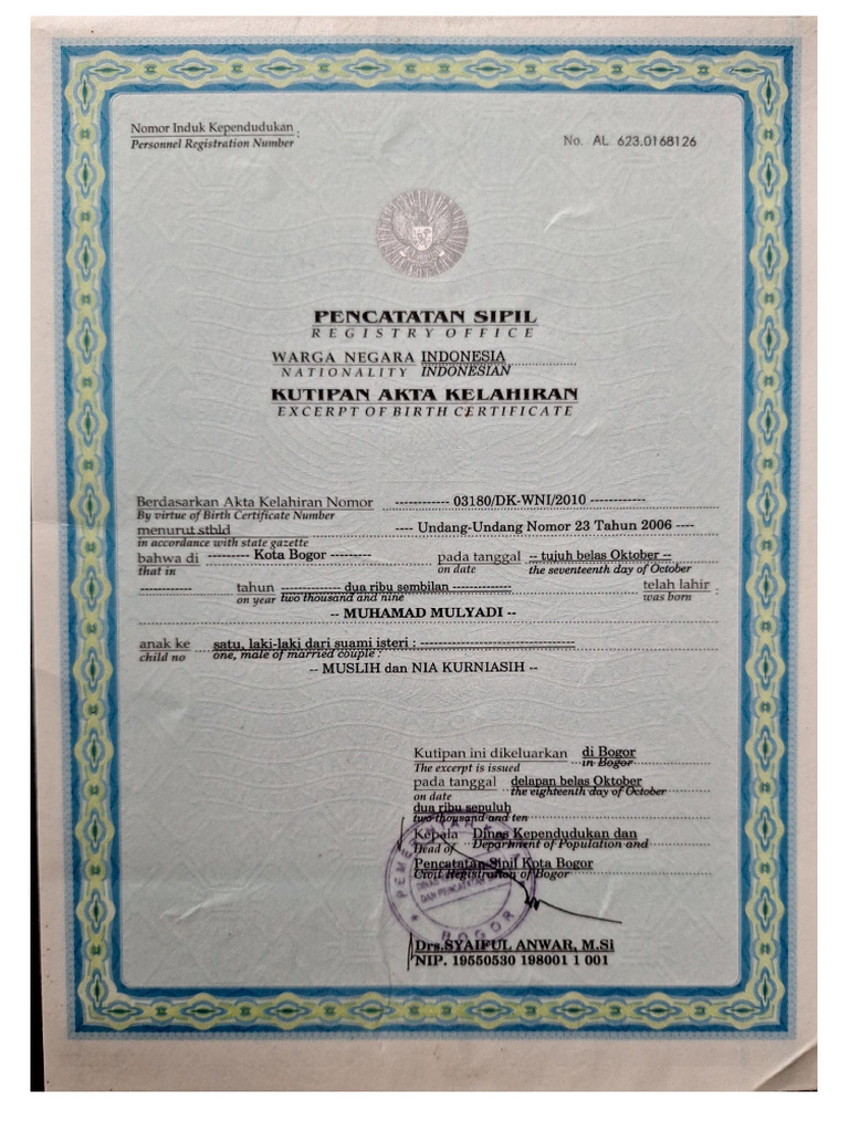Akta Lahir Mulyadi | PDF