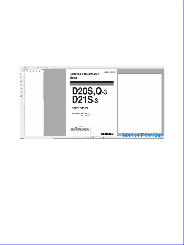 Komatsu Dozer Shovel d20s 3 d20q 3 d21s 3 Operation Maintenance Manual d20sqd21s 31 Ae1 | PDF