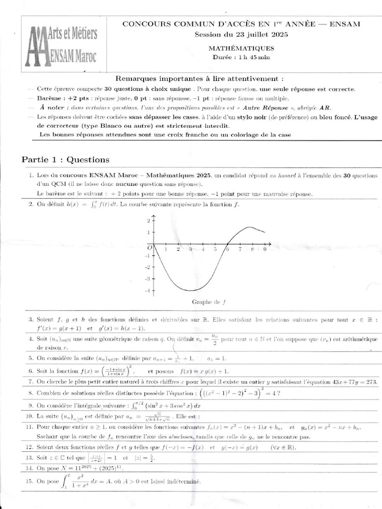 Ensam Math 2025 | PDF
